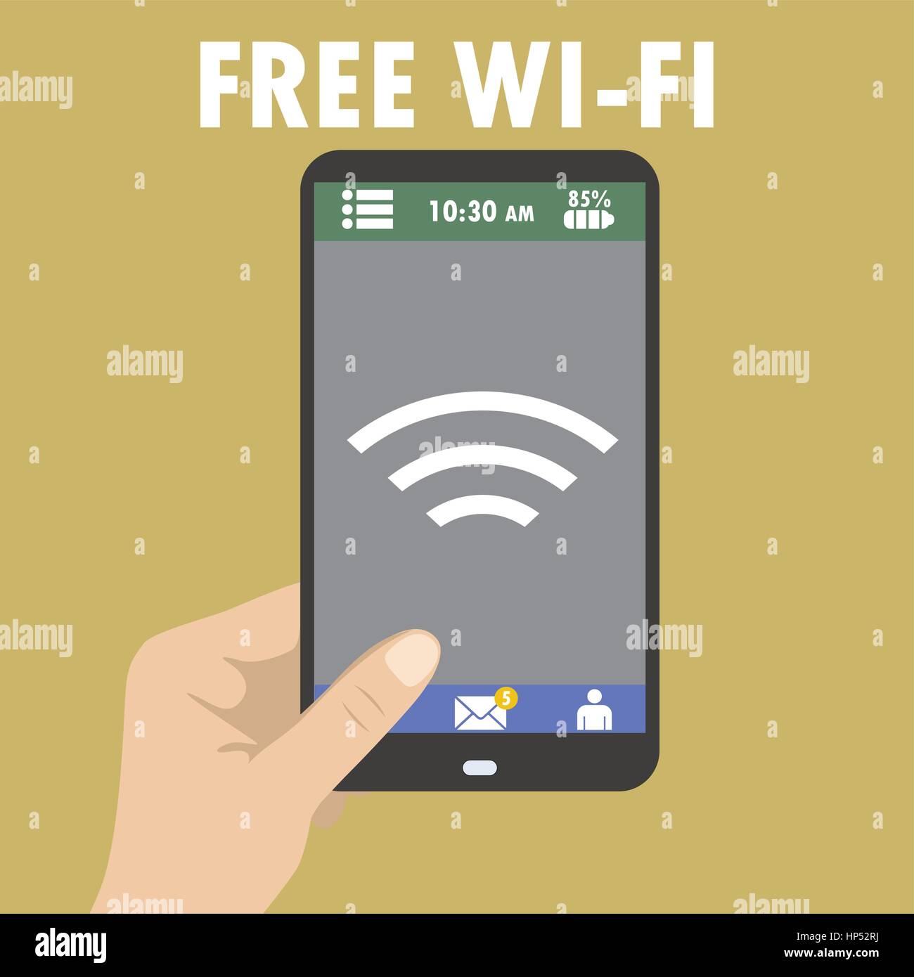 Hand holding smartphone with free wifi wireless connection business ...