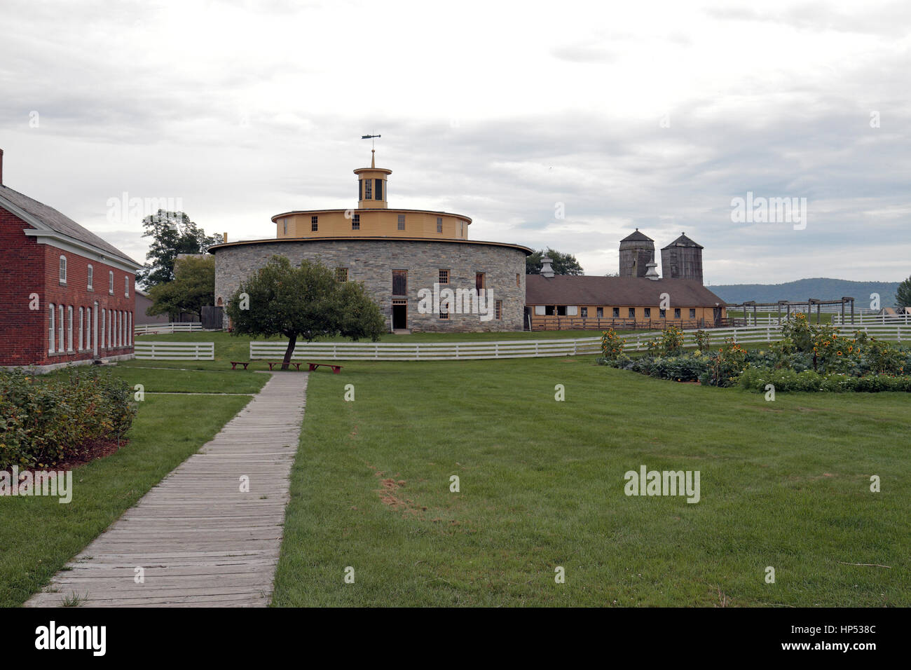 The Round Stone Barn, built in 1826, in the Hancock Shaker Village ...