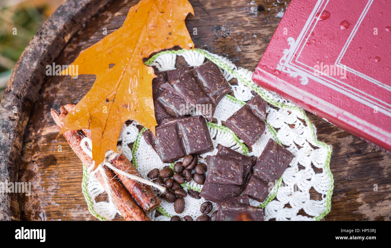 chocolate on wooden barrel Stock Photo - Alamy
