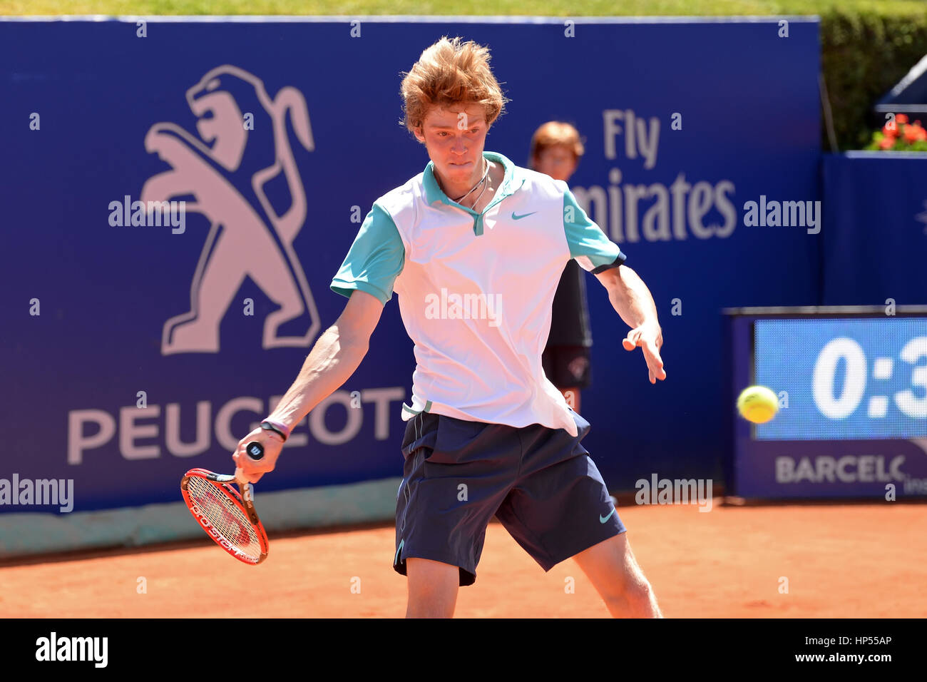 BARCELONA - APR 21: Andrey Rublev (tennis player from Russia) plays at ...