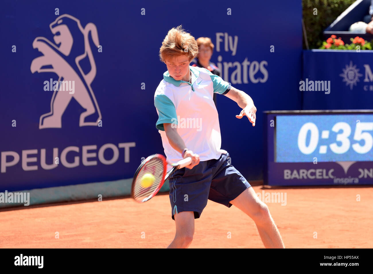 BARCELONA - APR 21: Andrey Rublev (tennis player from Russia) plays at ...