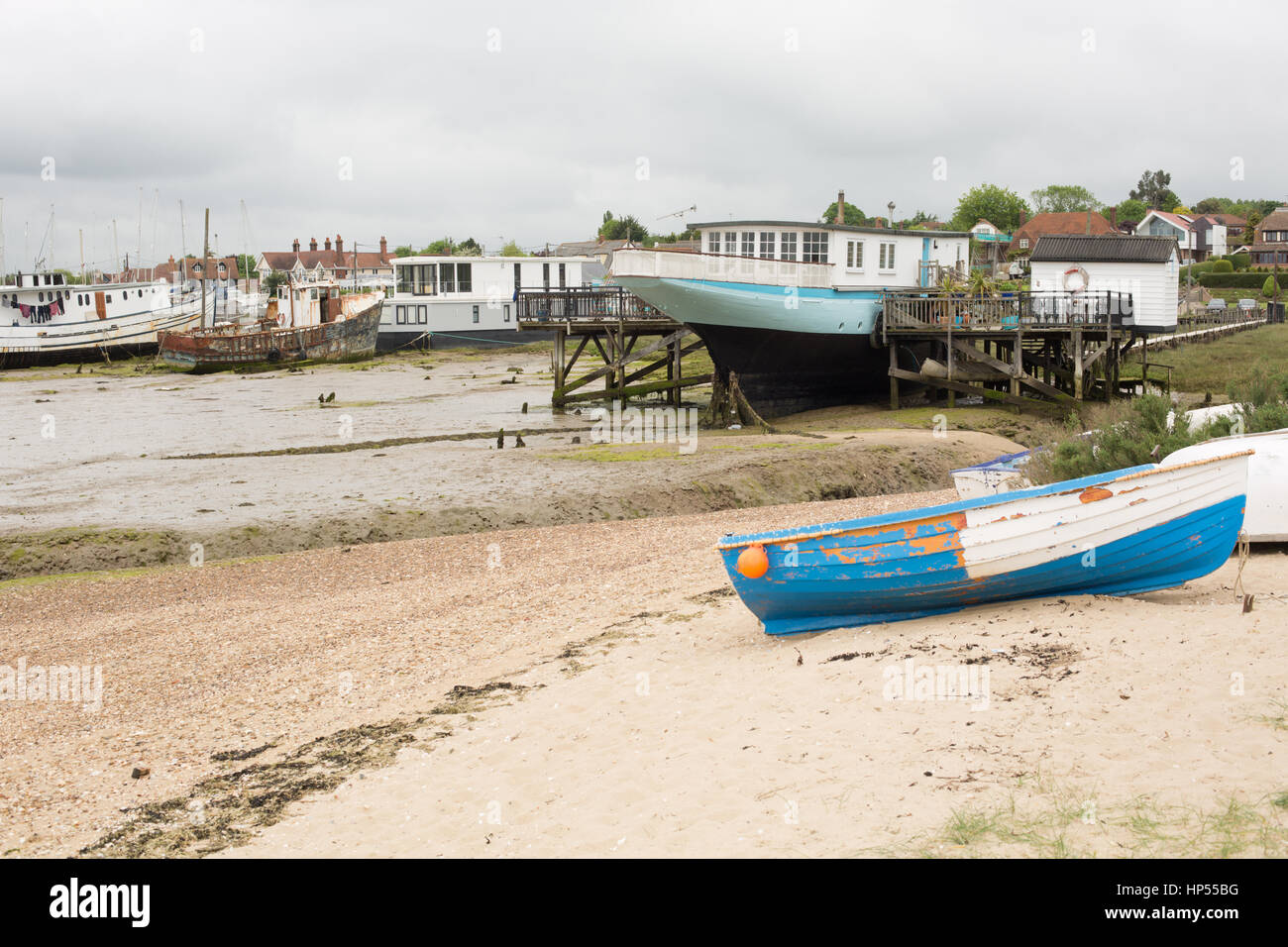 House boats at West Mersea, on estuary of the Blackwater and Colne ...