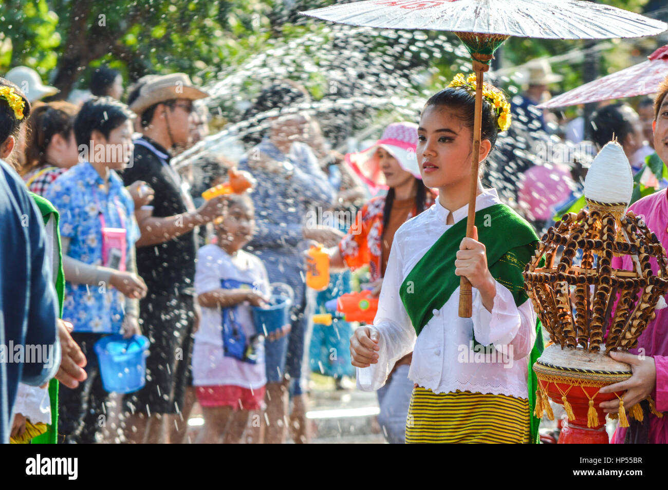Chiang Rai, Thailand - April 12, 2015 : The Songkran festival parade ...