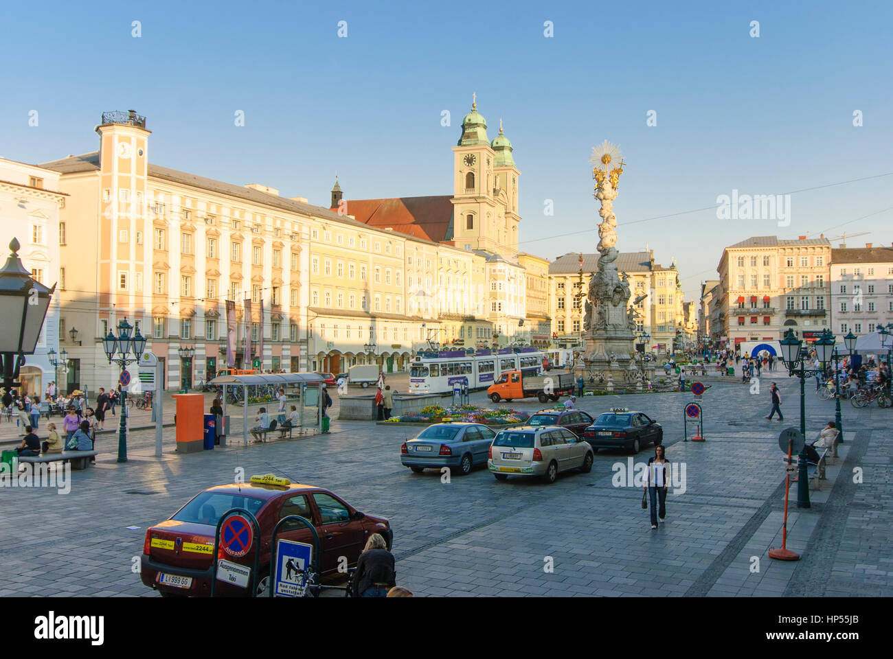 Linz, Main square; Trinity Column and Church of the Ignatius (Old Dom ...