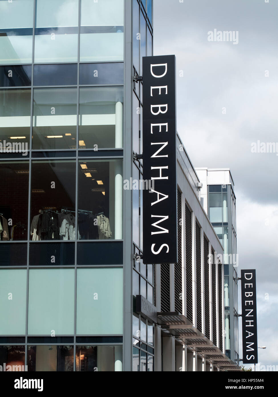 Debenhams department store name on side of retail building Stock Photo ...