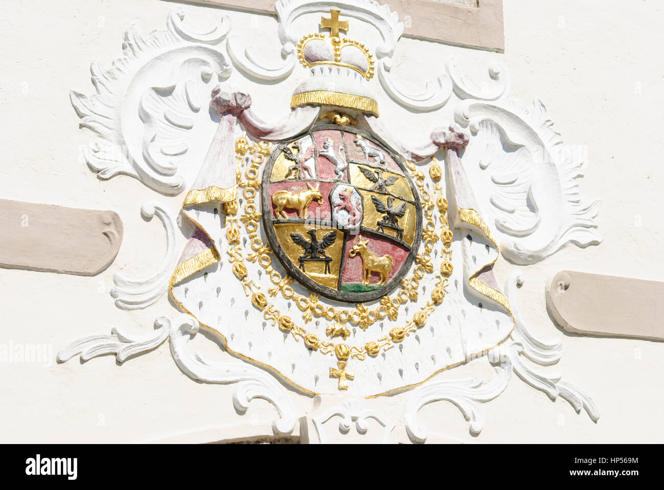 Wels, Coat of arms at the castle Wels, Zentralraum, Oberösterreich ...