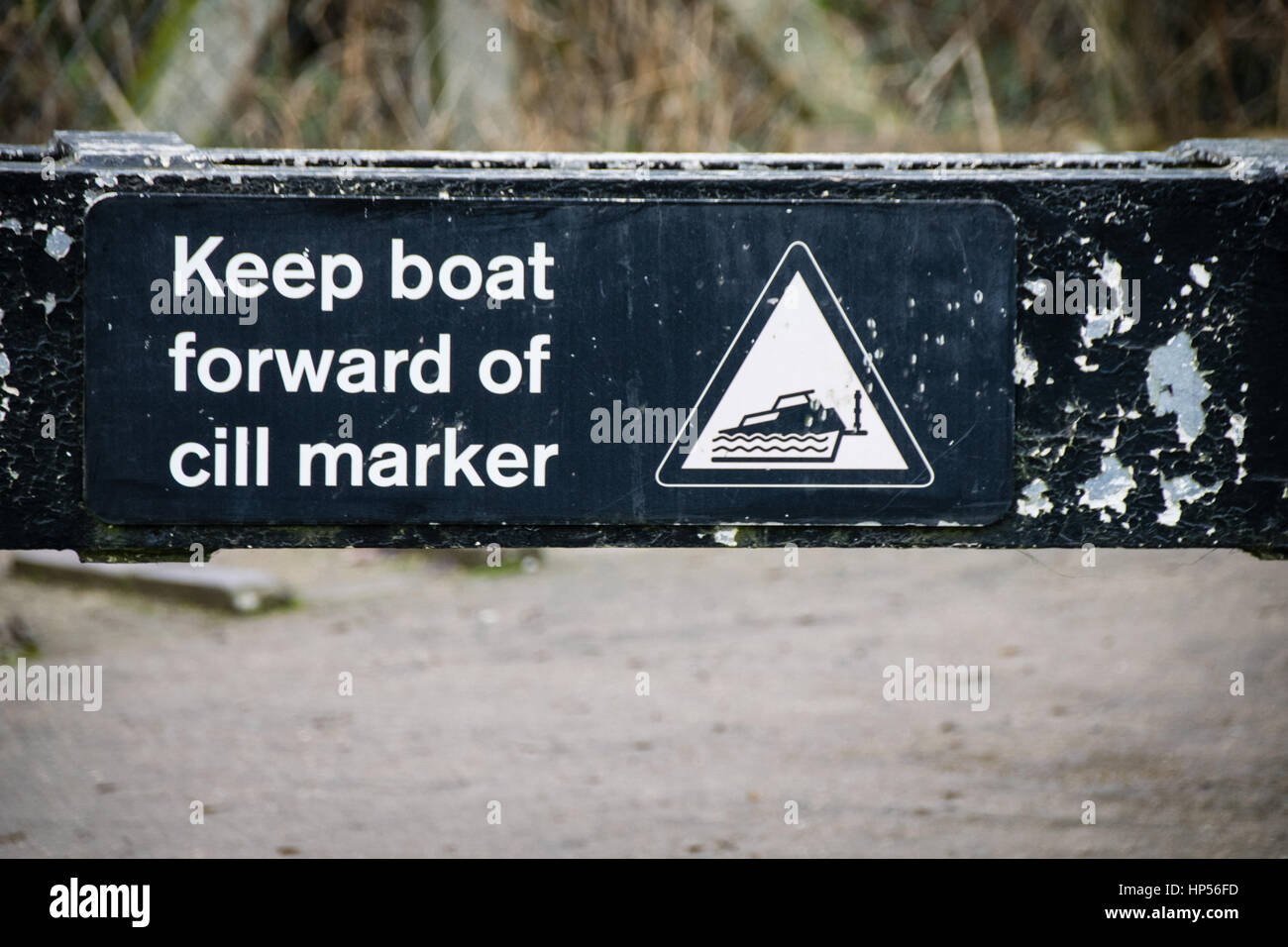 Warning sign at a canal lock Stock Photo - Alamy