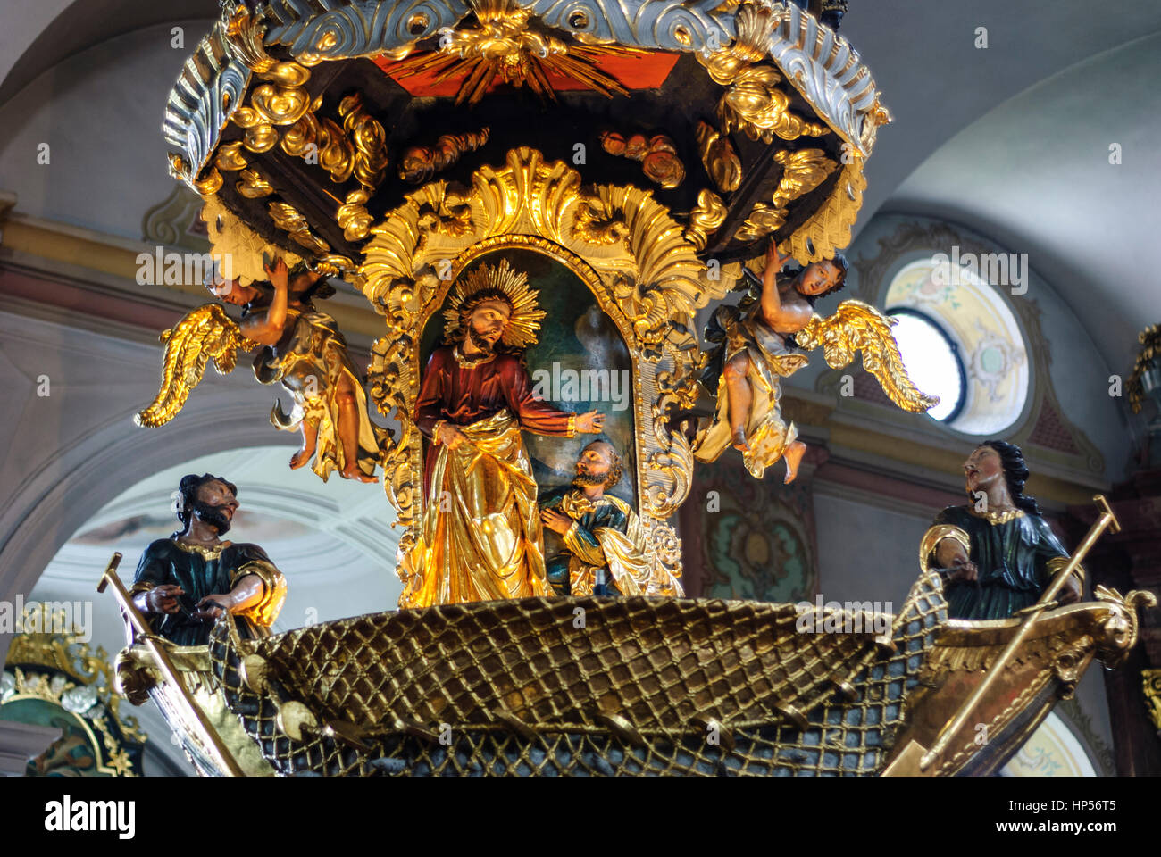 Traunkirchen, church Mariä Coronation with fisherman's cockpit ...