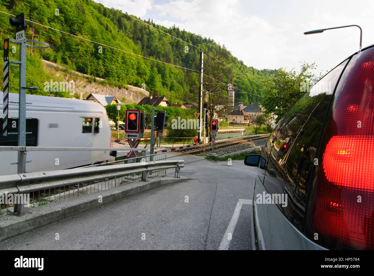 Bad Ischl, railway crossing of the Salzkammergutbahn in the district of ...