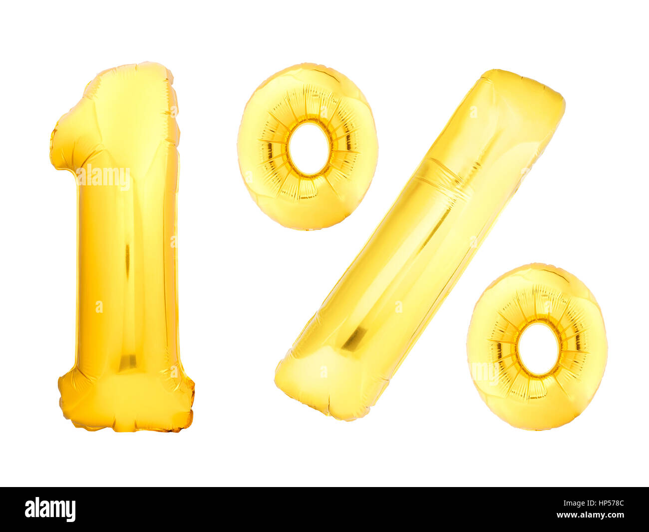 Golden one percent made of inflatable balloons isolated on white ...