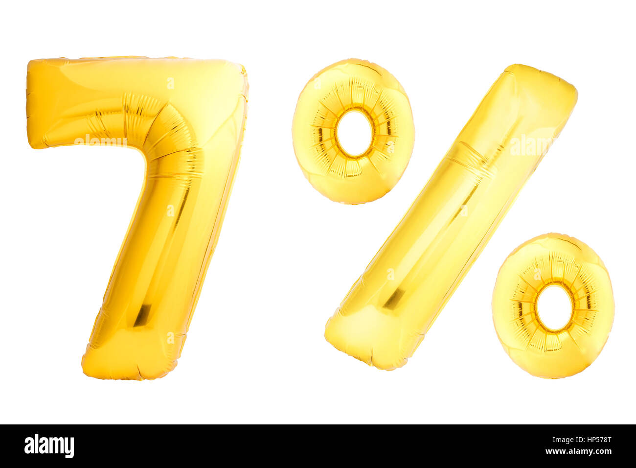 Golden seven percent made of inflatable balloons isolated on white ...