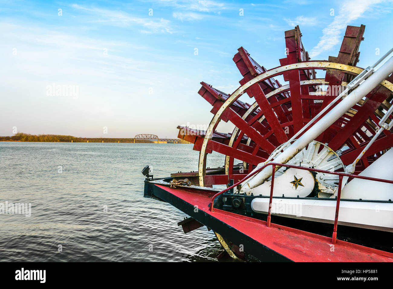 Steamboat paddle wheel on a wide river Stock Photo - Alamy