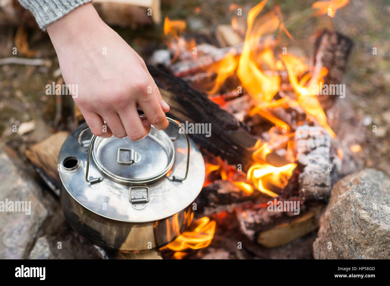 Camping pot over bonfire hi-res stock photography and images - Alamy
