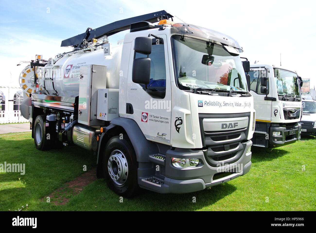 DAF CF and MAN Suction Tanker Lorries parked on display Stock Photo - Alamy