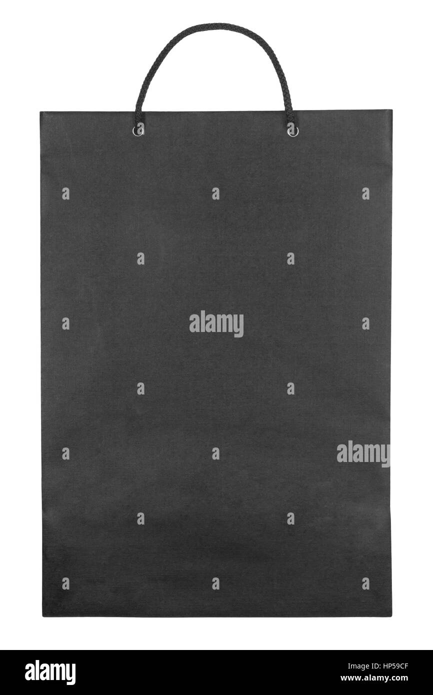 Black paper bag isolated on white background. Flat lay Stock Photo - Alamy
