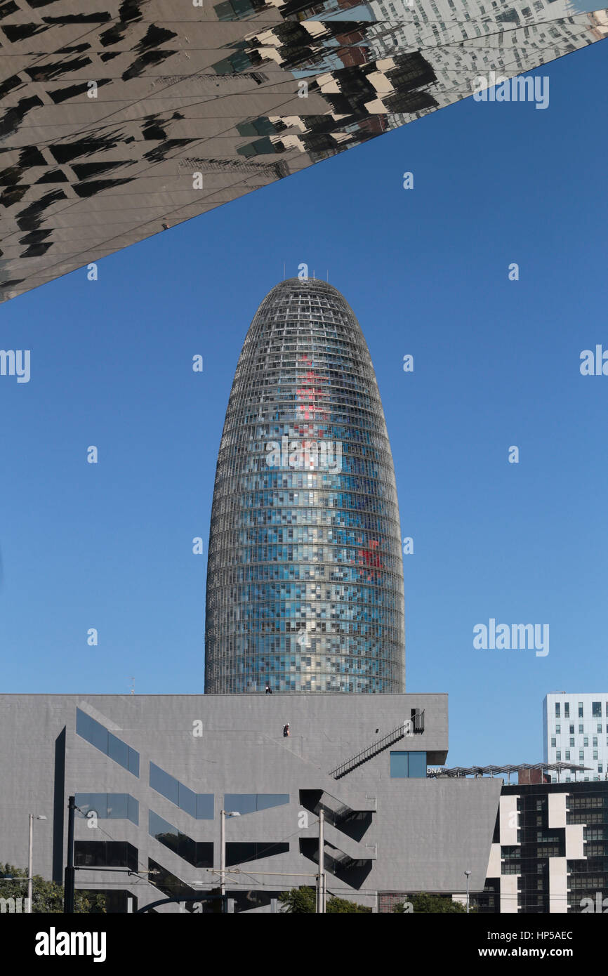 Barcelona rounded skyscraper called Agbar tower Stock Photo - Alamy