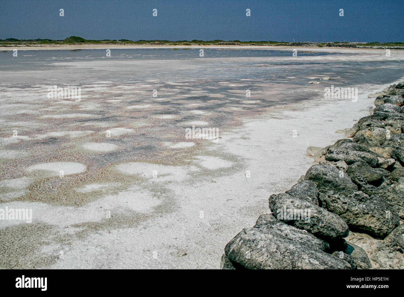Saltpan with salt surface on caribbean island of Bonaire Stock Photo ...