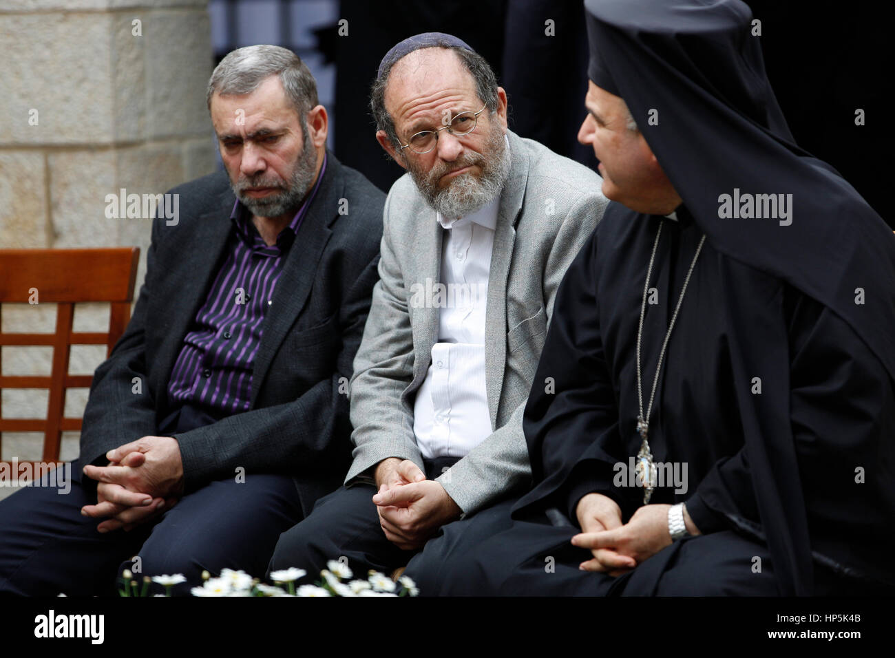 Rabbi Alon Goshen-Gottstein (C) with Greek Orthodox archbishop George ...