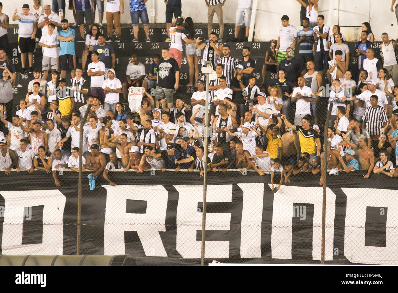 Santos, Brazil. 18th Feb, 2017. Fans protest at the end of the game ...