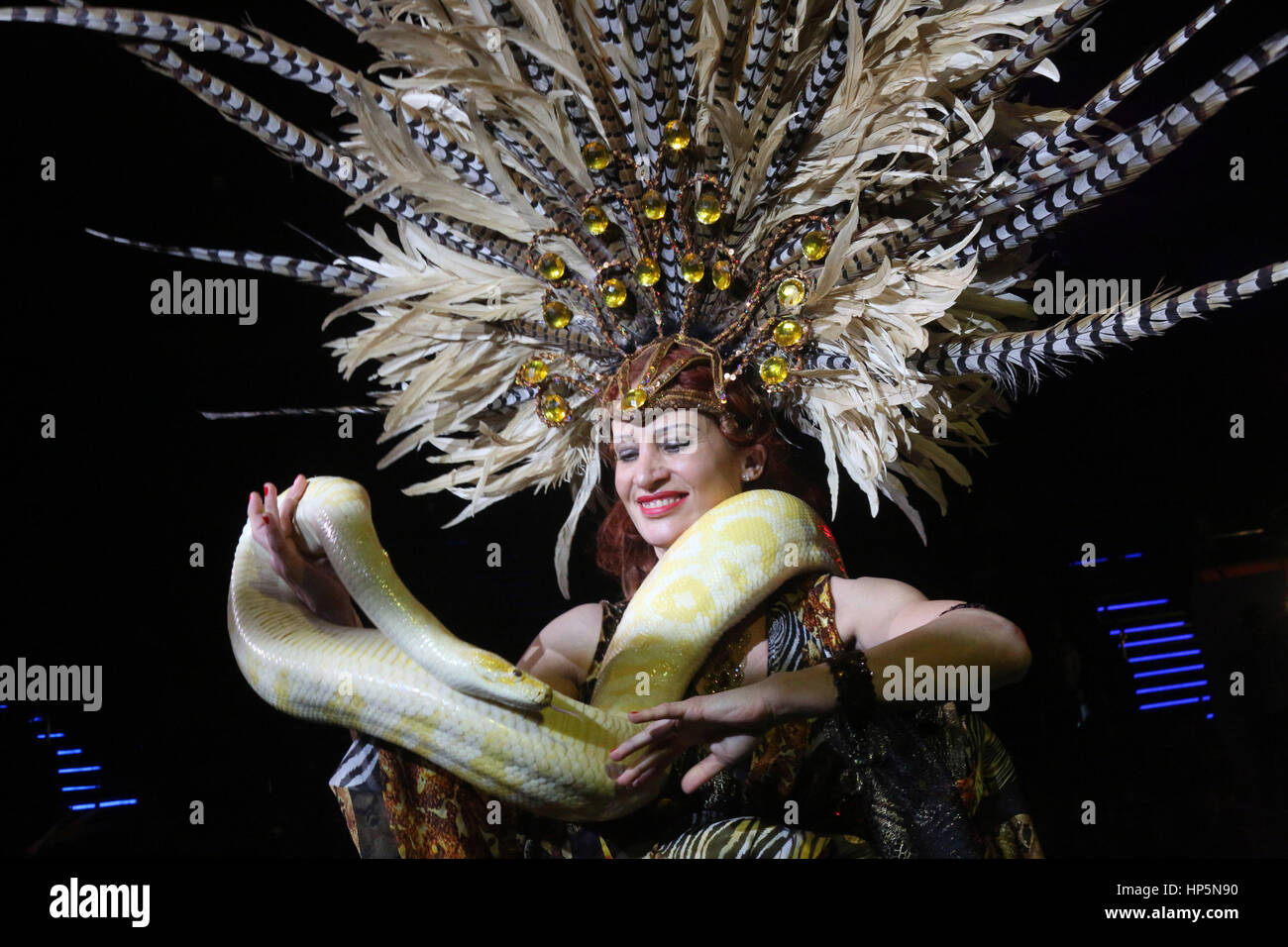 Bucharest, Romania. 18th Feb, 2017. A trouper performs at the ...