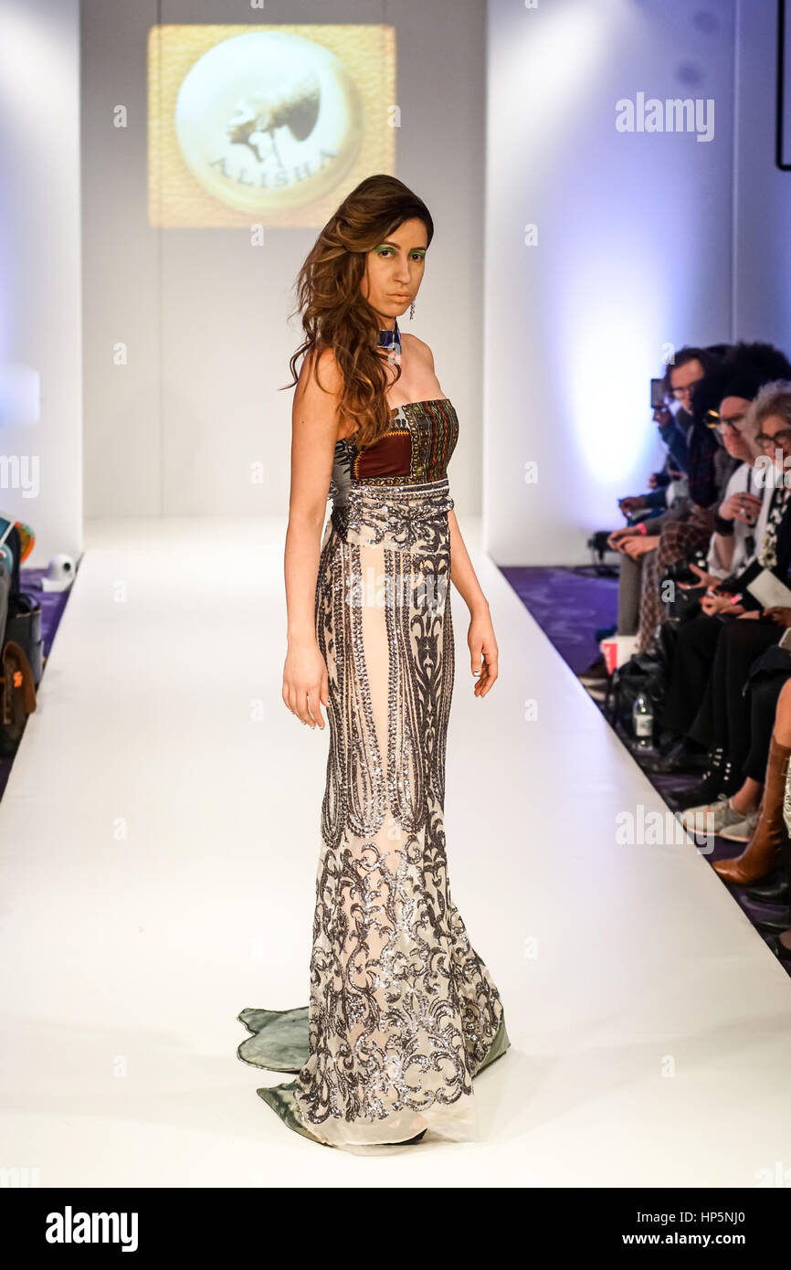London, UK. 18th Feb 2017. Models wearing Designer Alisha latest ...