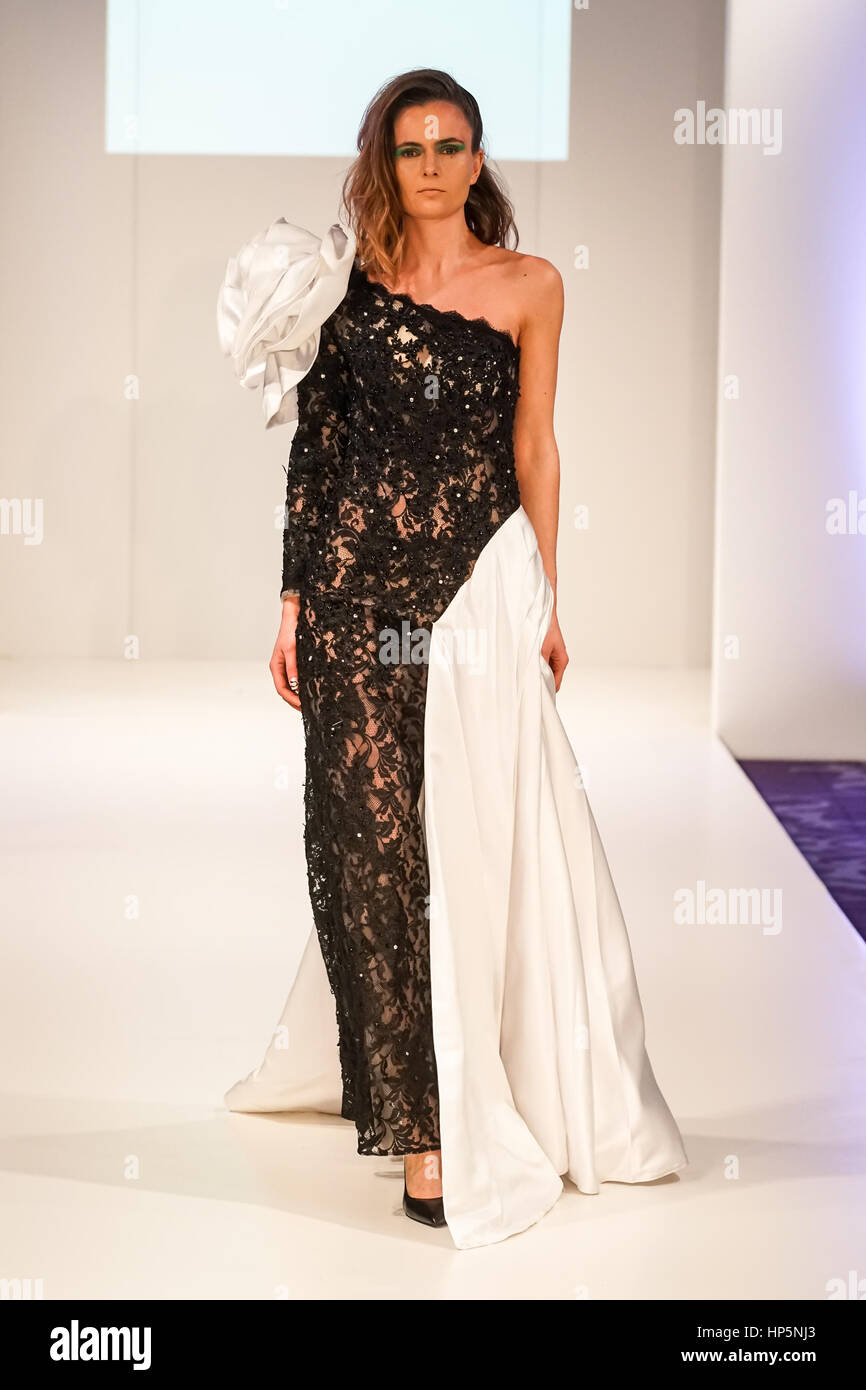 London, UK. 18th Feb 2017. Models wearing Designer Miss Boss Fashion ...