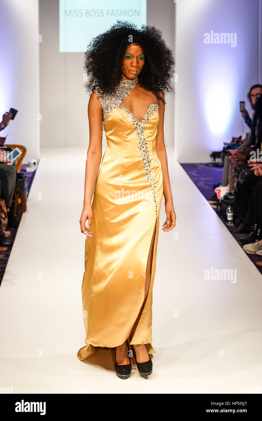 London, UK. 18th Feb 2017. Models wearing Designer Miss Boss Fashion ...
