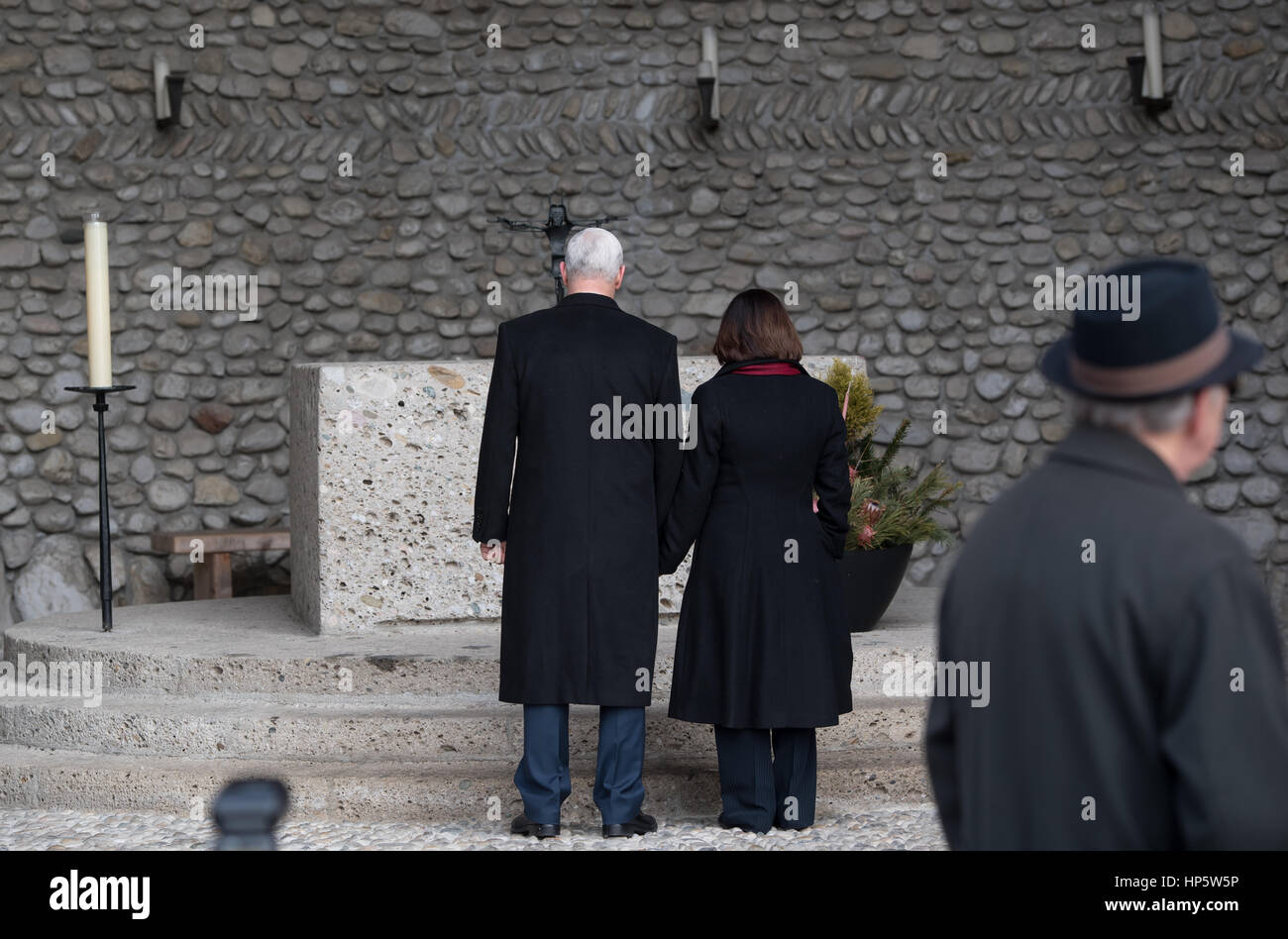 Dachau, Germany. 19th Feb, 2017. US Vice President Mike Pence (L), his ...