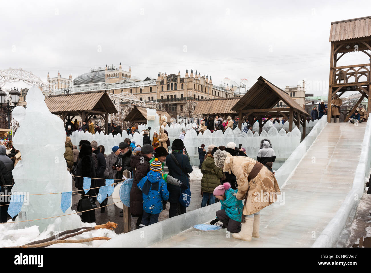 Moscow, Russia. Sunday, Feb. 19, 2017. Ice slide or ice-run for ...