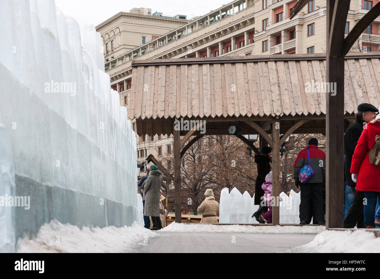 Moscow, Russia. Sunday, Feb. 19, 2017. Details of snow fortress and ...