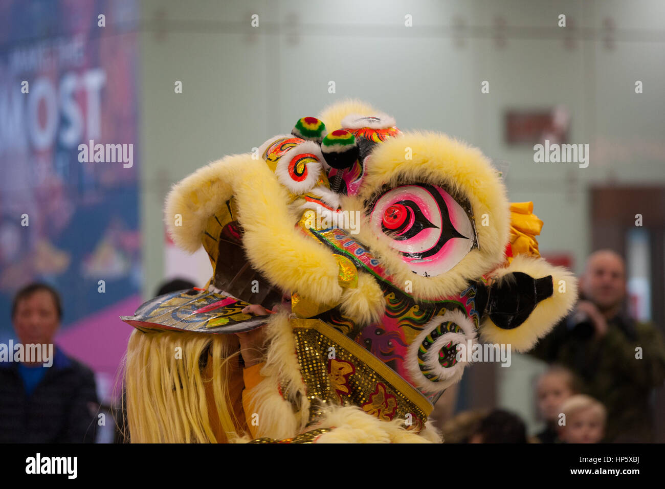 Birmingham, UK. 19th Feb, 2017. Five UK Lion Dance teams competing to ...