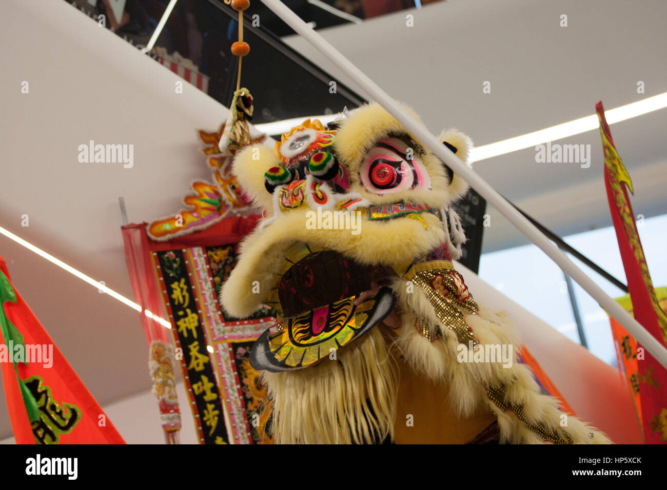 Birmingham, UK. 19th Feb, 2017. Five UK Lion Dance teams competing to ...
