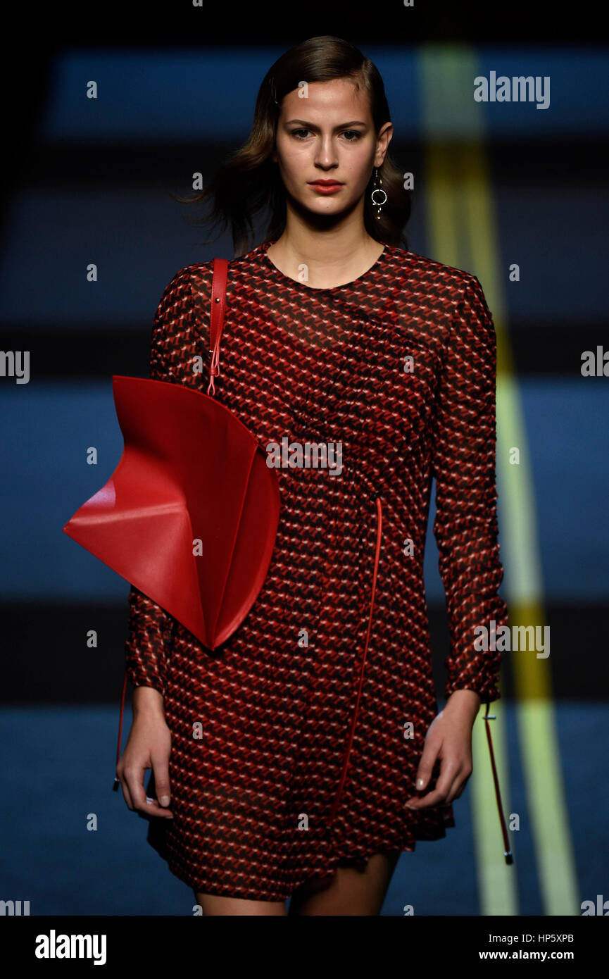 A model wears at collection runway a creation from Moises Nieto during ...