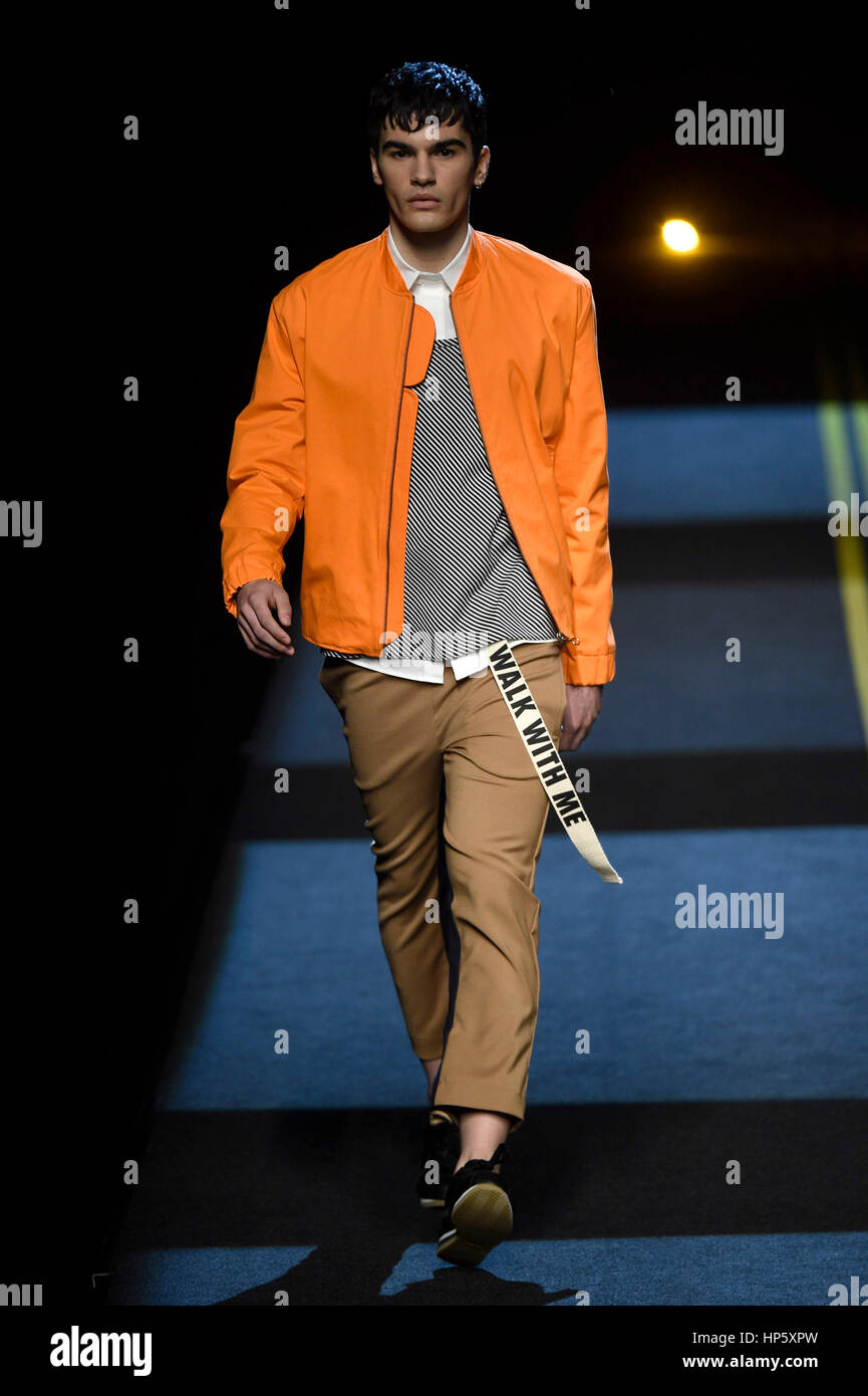 A model wears at collection runway a creation from Moises Nieto during ...