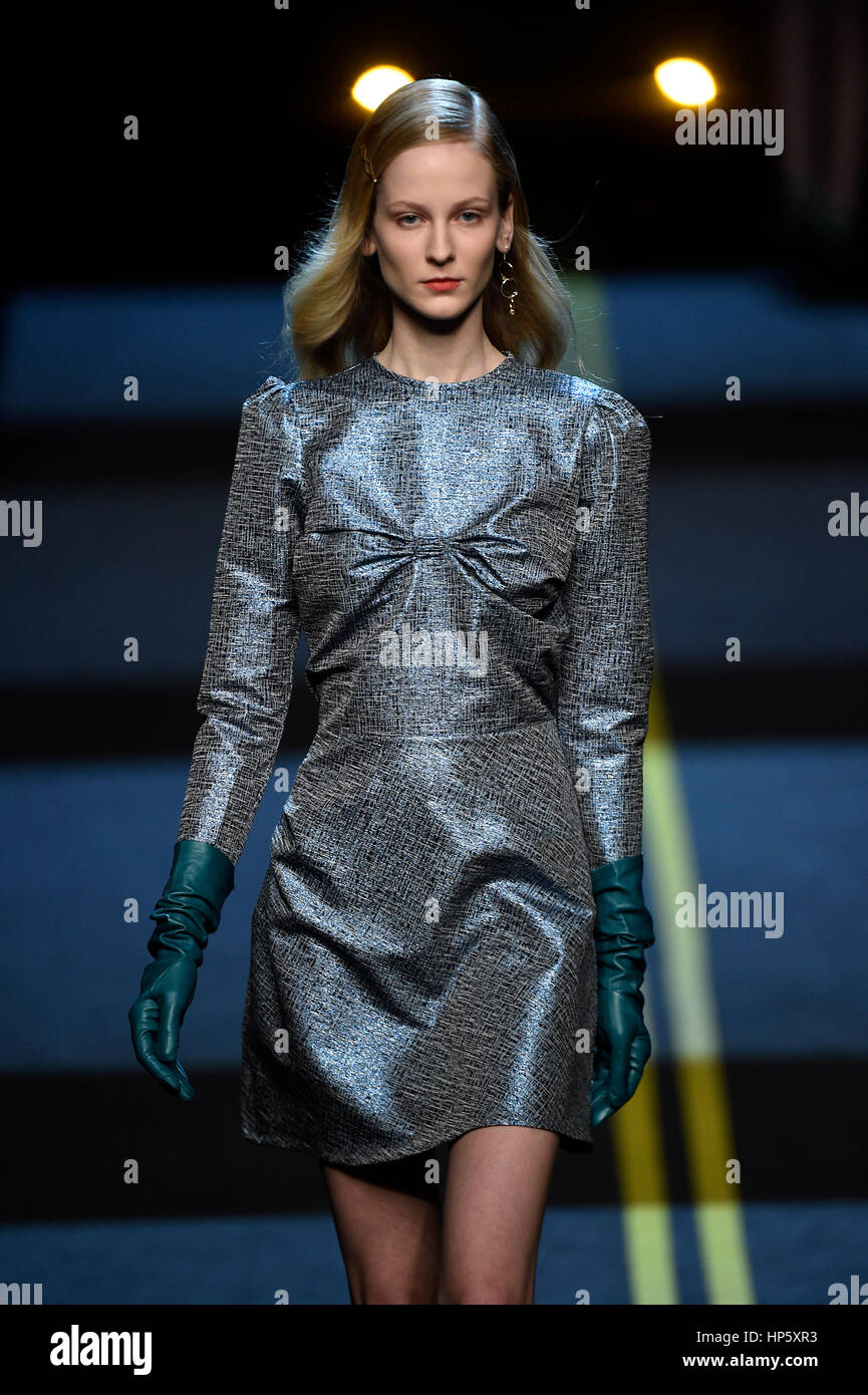 A model wears at collection runway a creation from Moises Nieto during ...