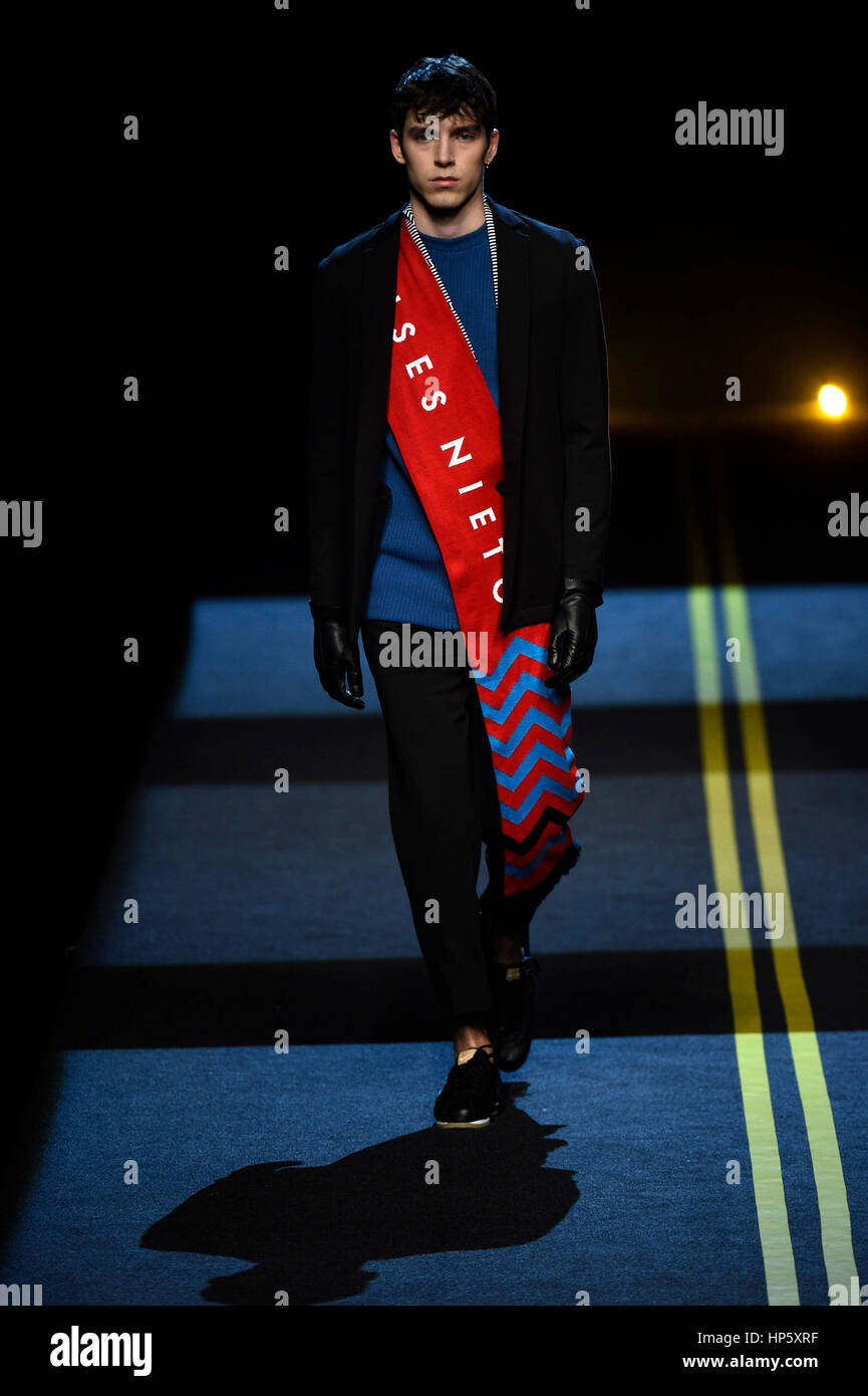 A model wears at collection runway a creation from Moises Nieto during ...