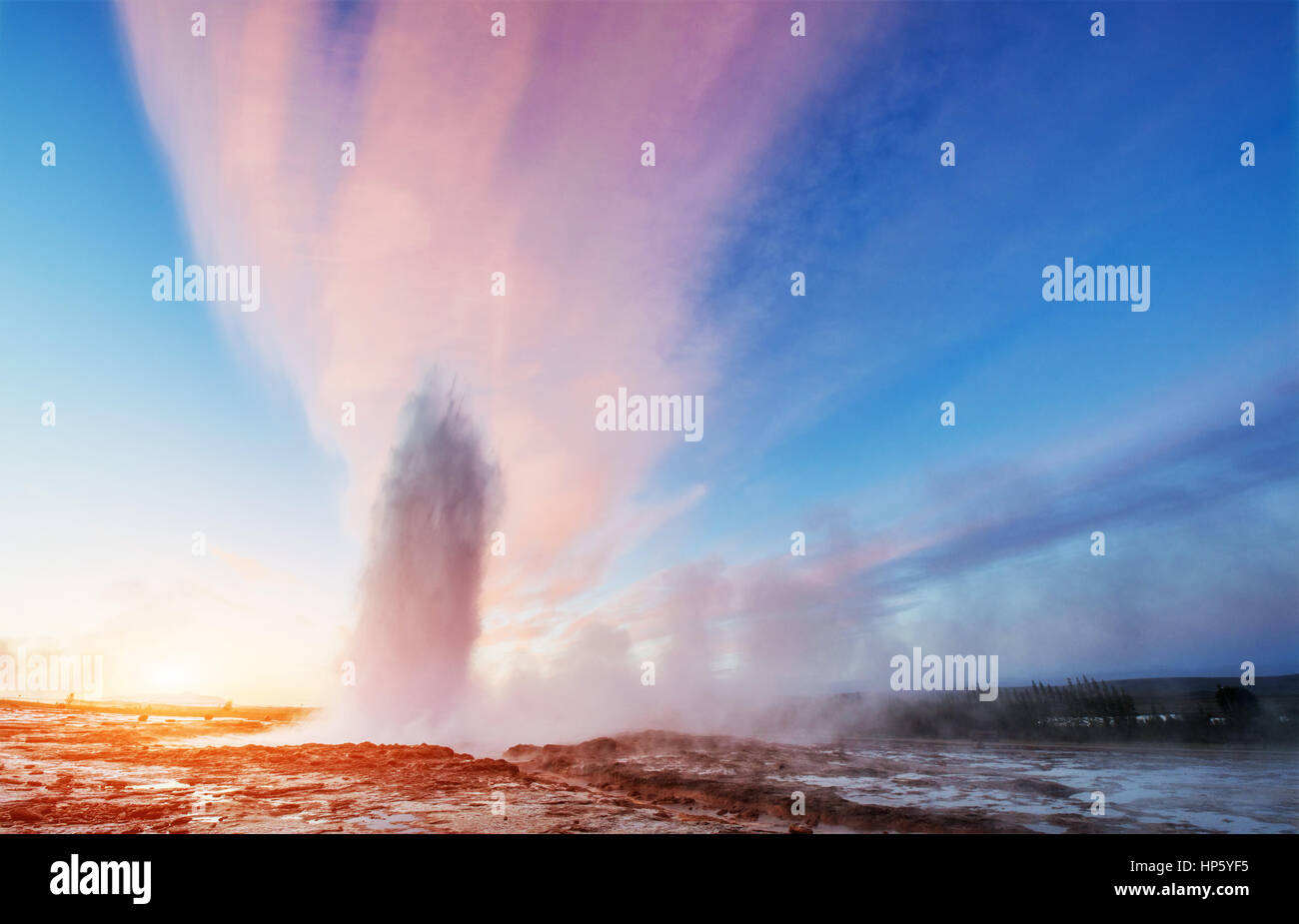 Strokkur geyser eruption in Iceland. Fantastic colors shine thro Stock ...