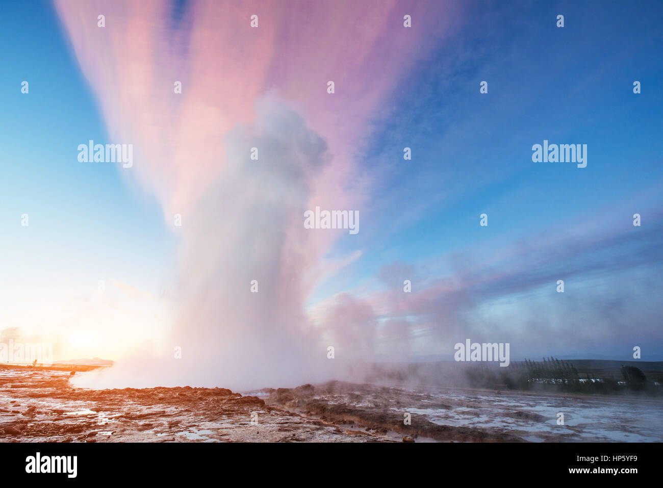 Strokkur geyser eruption in Iceland. Fantastic colors shine thro Stock ...
