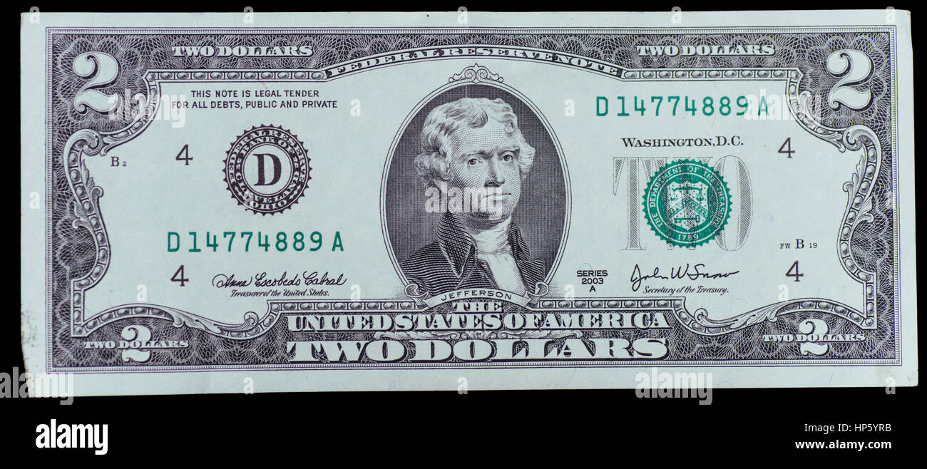US two dollar bills macro Stock Photo - Alamy