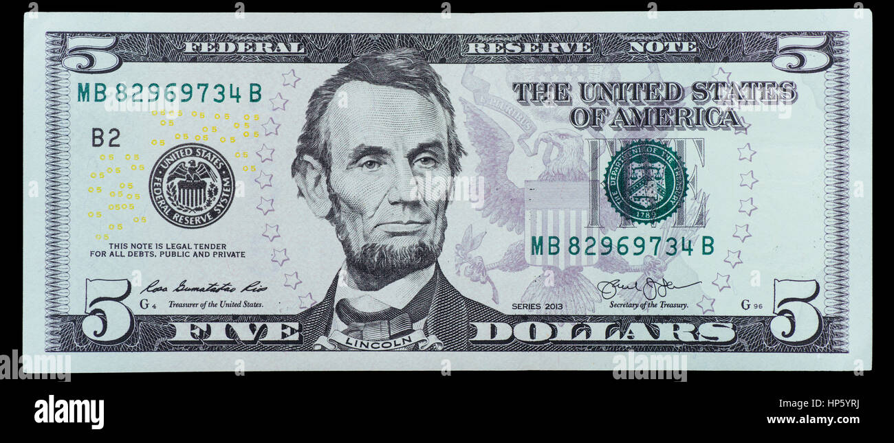 5 dollar note hi-res stock photography and images - Alamy