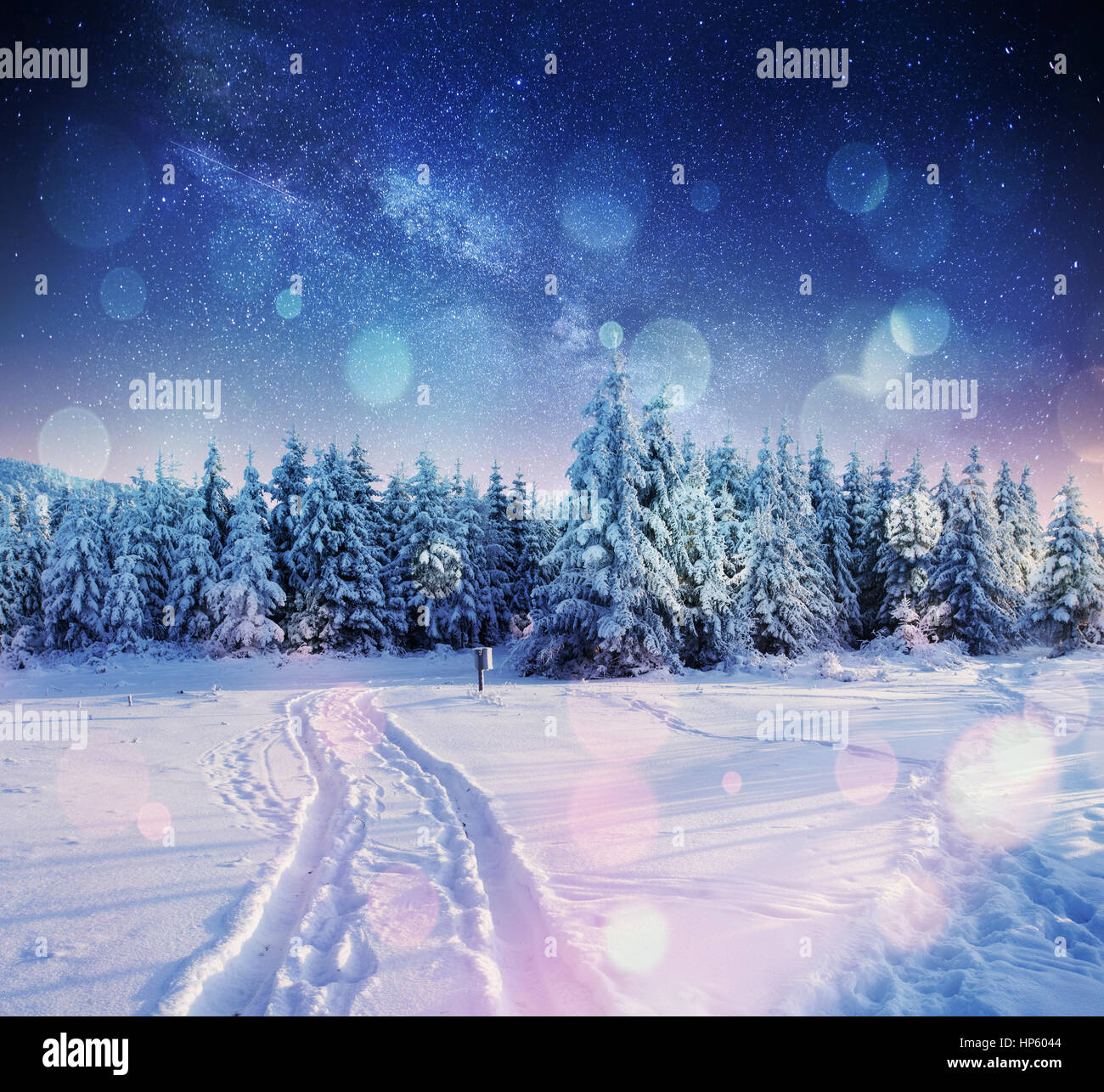 starry sky in winter snowy night. fantastic milky way Stock Photo - Alamy
