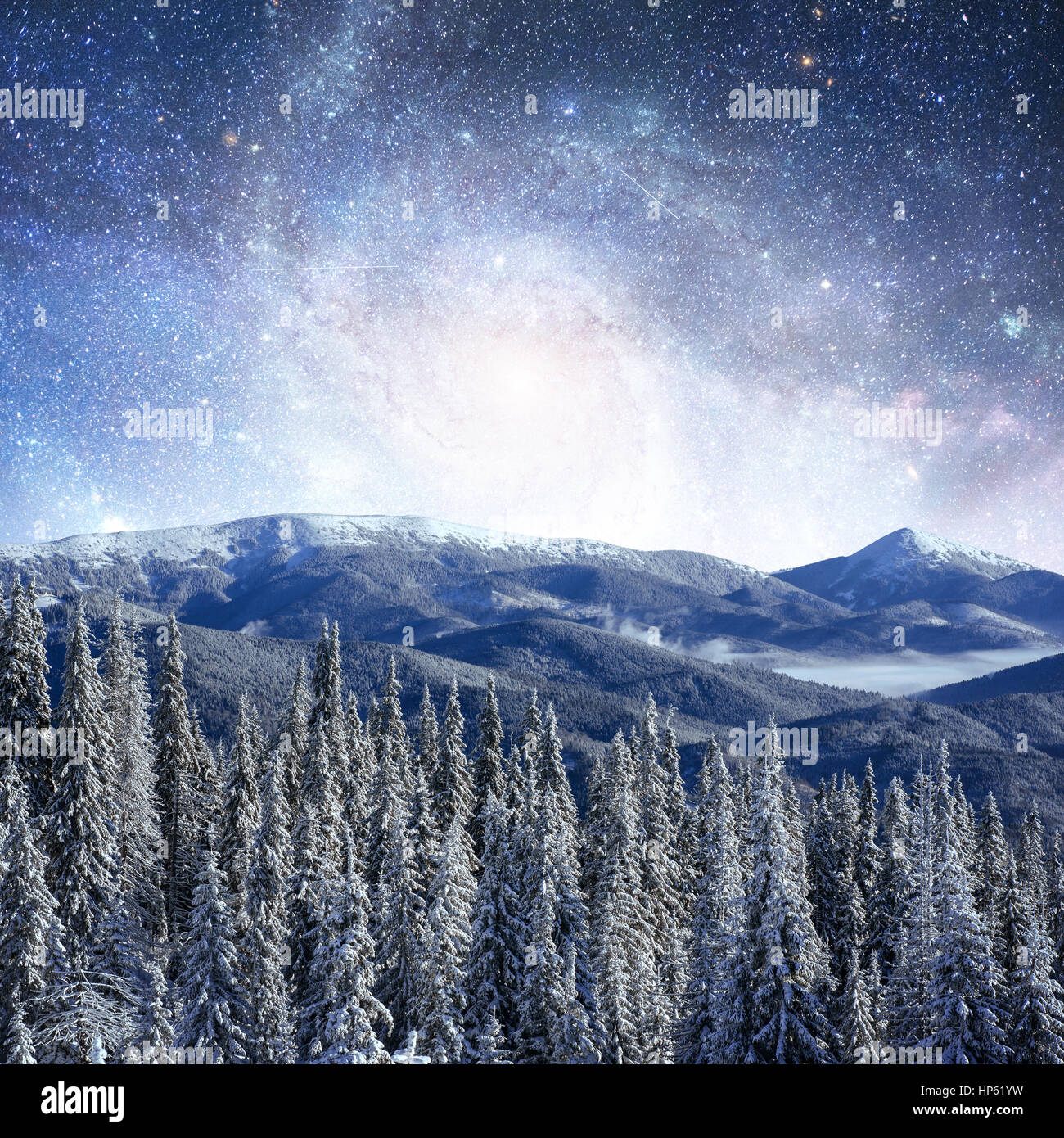 starry sky in winter snowy night. fantastic milky way in the New Stock Photo - Alamy