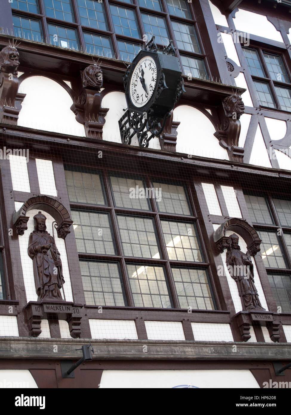 Historic timber framed Elizabethan period buildings over retail shops ...