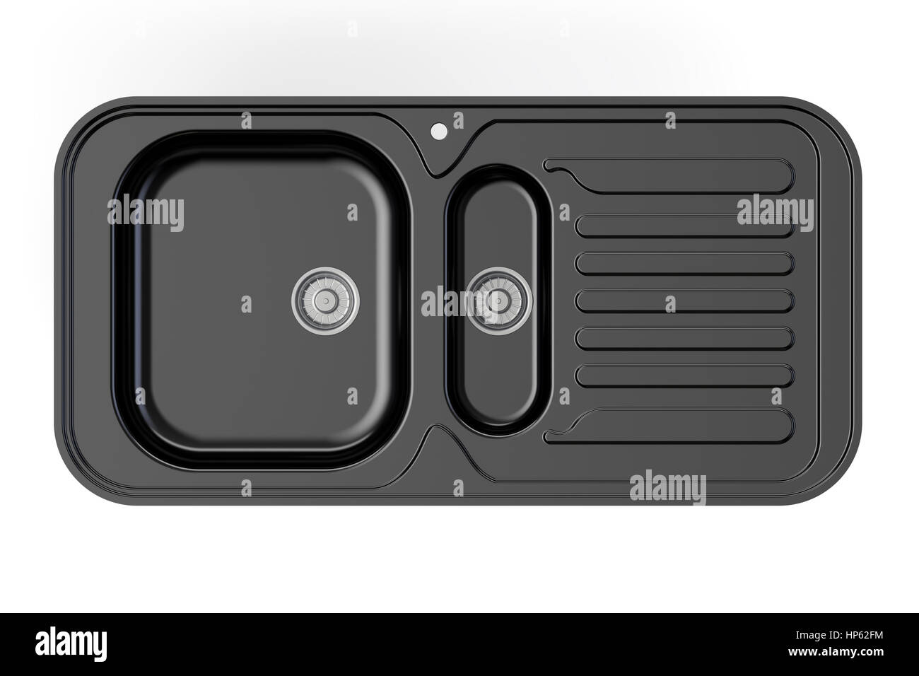 black kitchen sink top view, 3D rendering isolated on white background ...