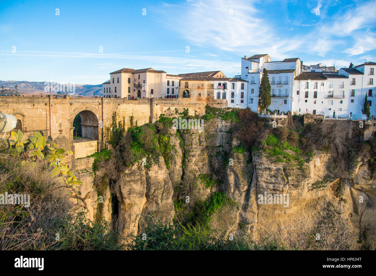 view at Ronda with historical bridge in Spain Stock Photo - Alamy