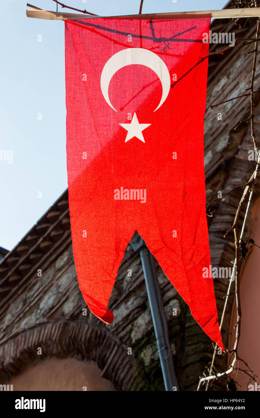 Turkish national flag hanging in the street in open air Stock Photo - Alamy