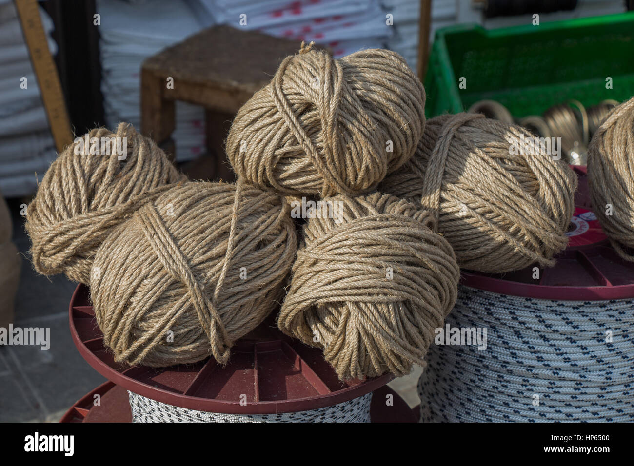 Set of Rolls of thread linen string as spool Stock Photo - Alamy