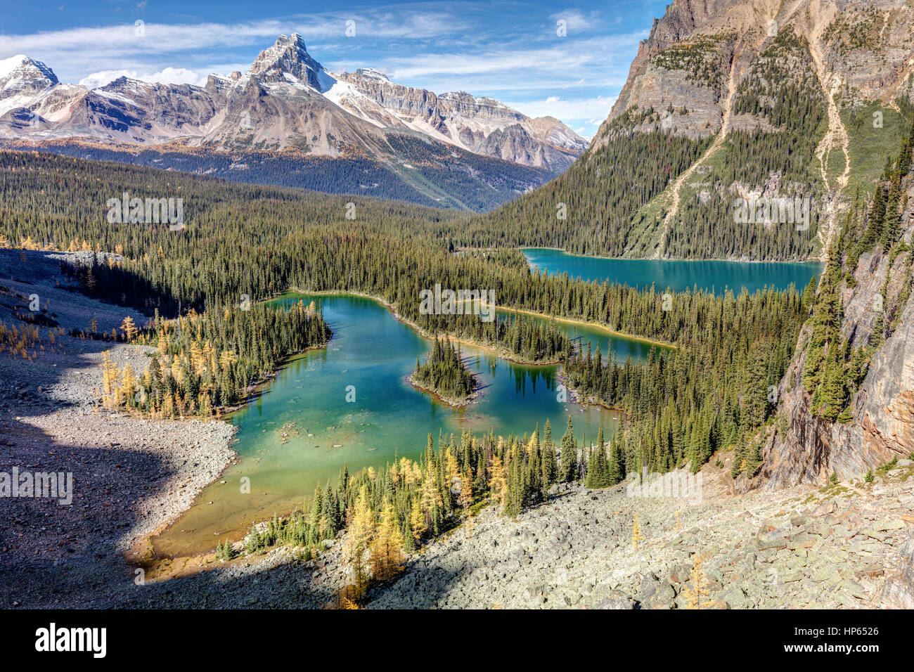 Lake O'hara and Mary Lake view from the Opabin Plateau in Yoho National ...