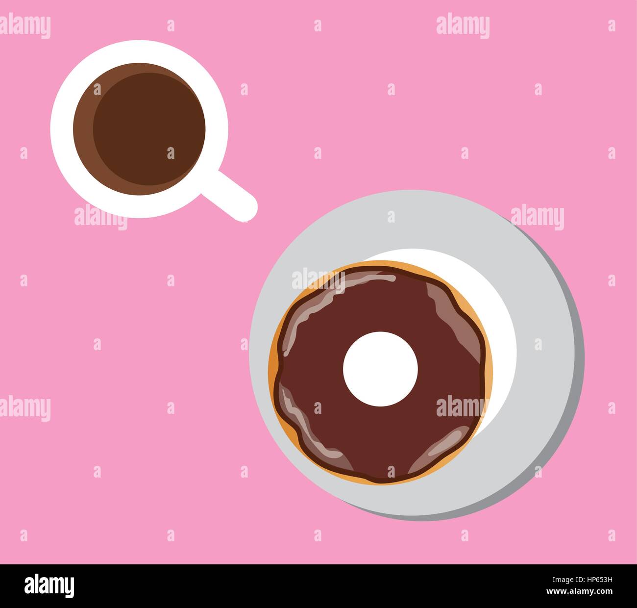vector illustration of cup of coffee and donut. breakfast background ...