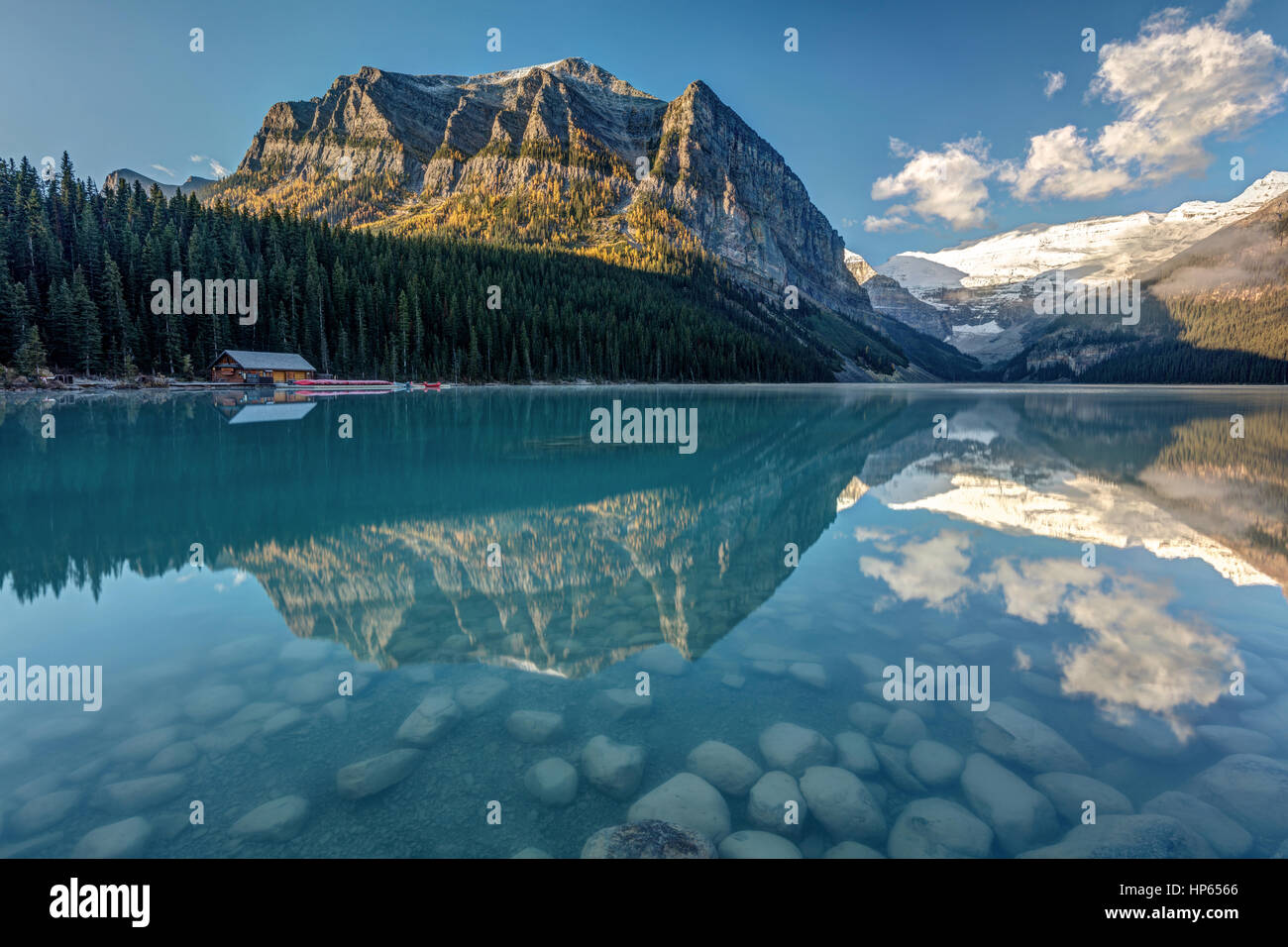 Calm Lake Louise reflection, Banff National Park Stock Photo - Alamy